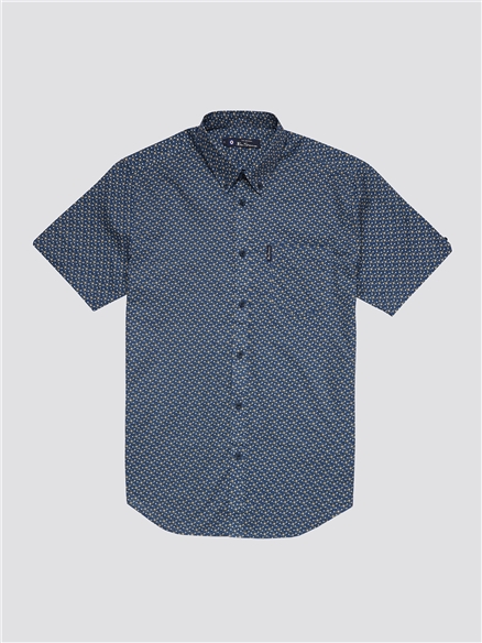 Short Sleeve Faded Square Print Shirt