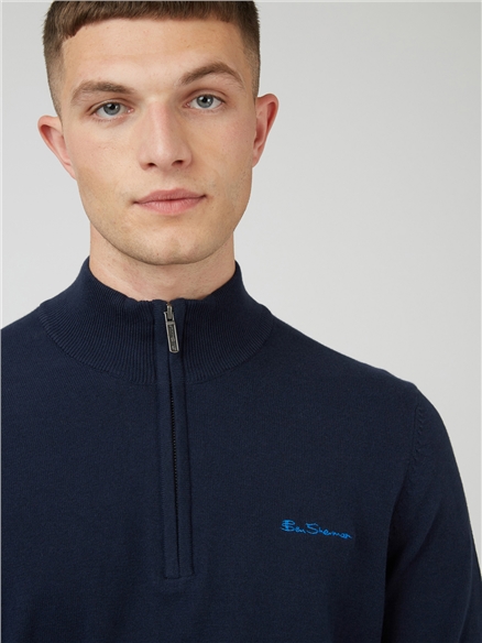 Half Zip Funnel Neck Jumper - Navy
