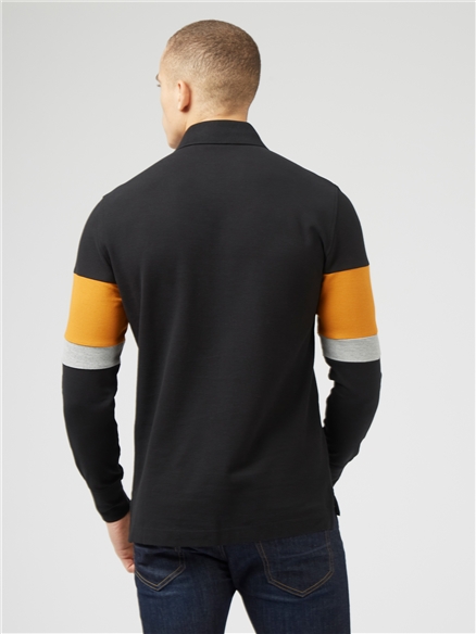 Cut and Sew Stripe Sleeve Polo - Black