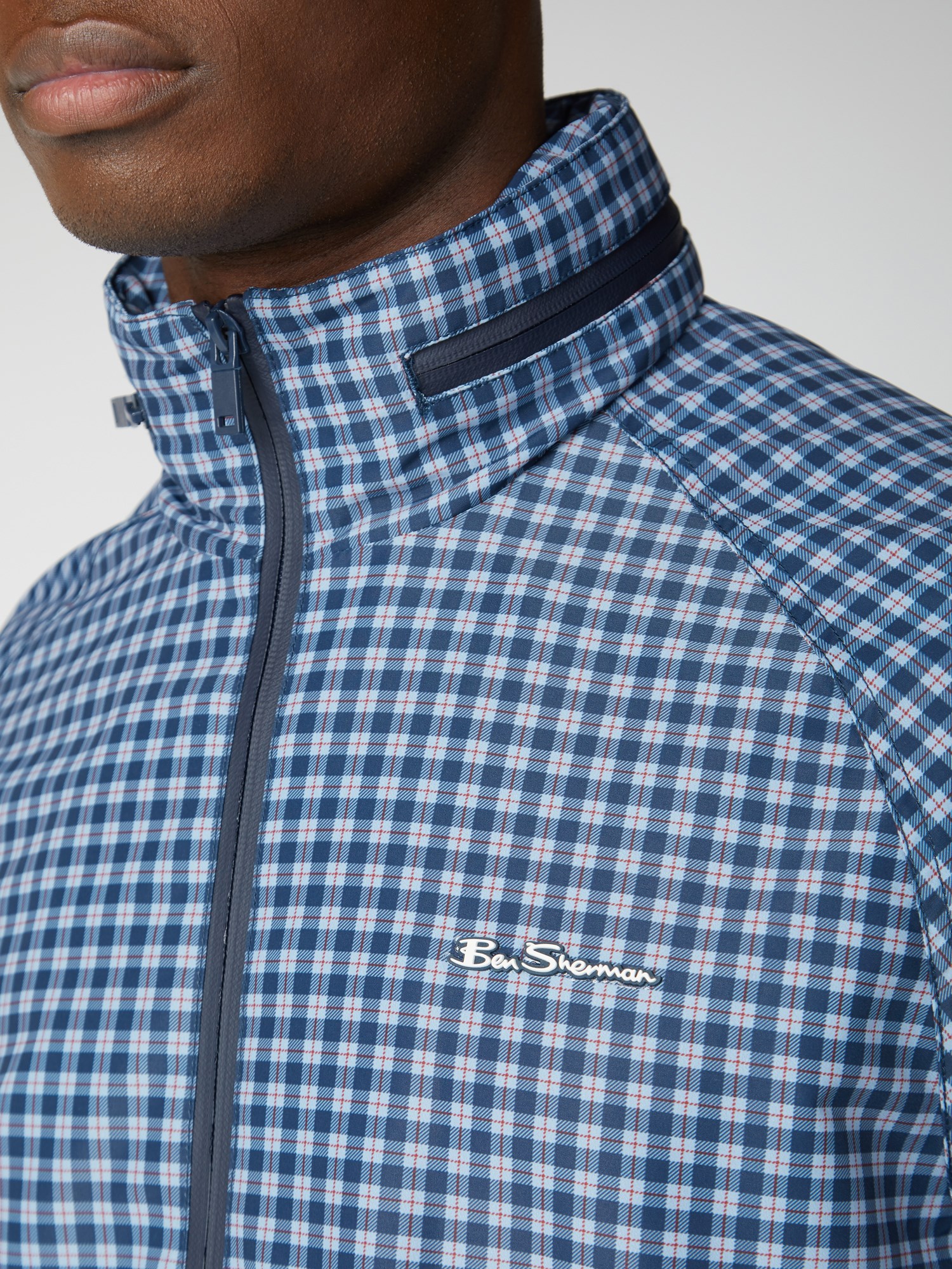 Men's Blue Checked Rain Proof Jacket | Ben Sherman | Est 1963