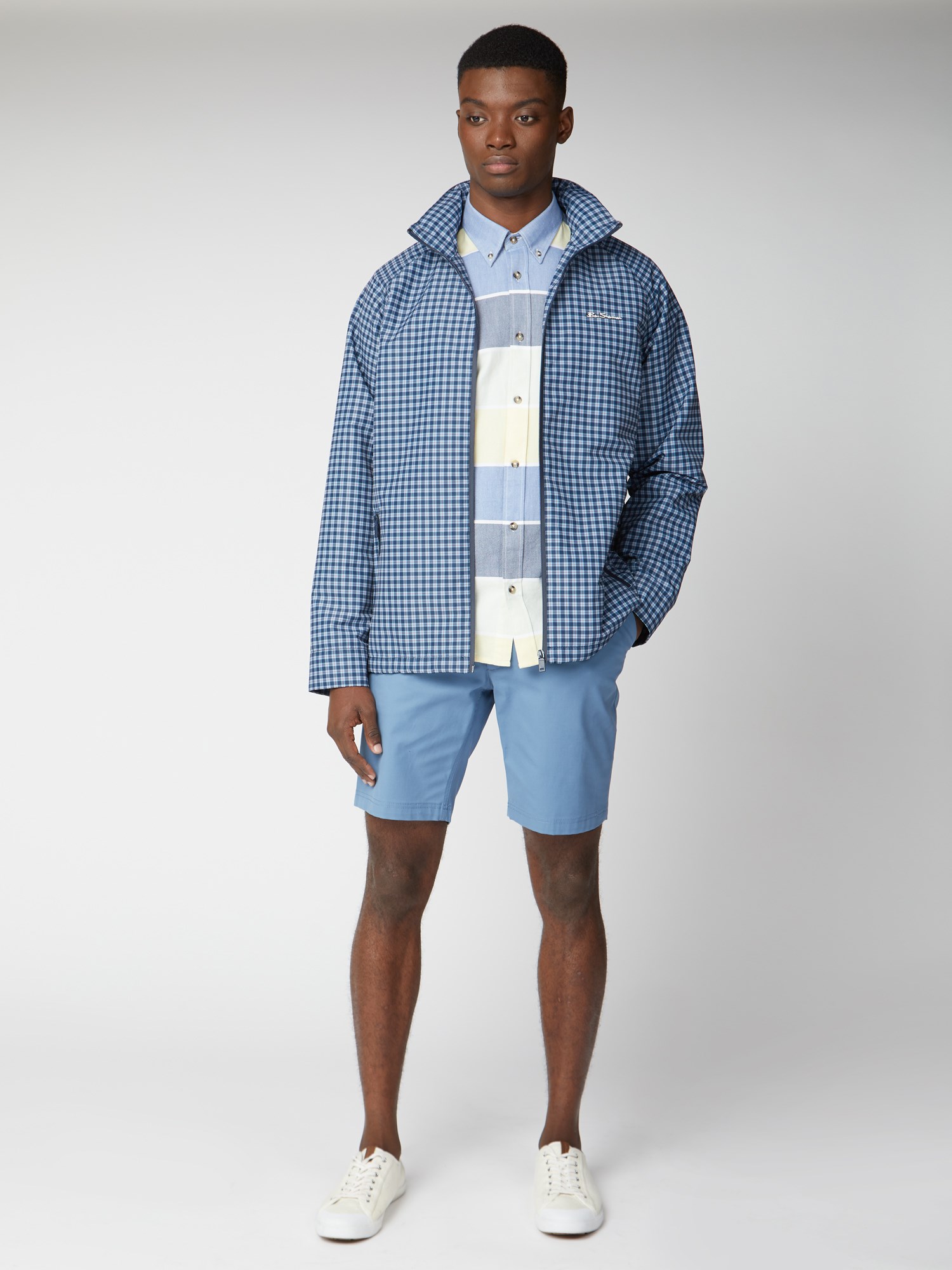Men's Blue Checked Rain Proof Jacket | Ben Sherman | Est 1963