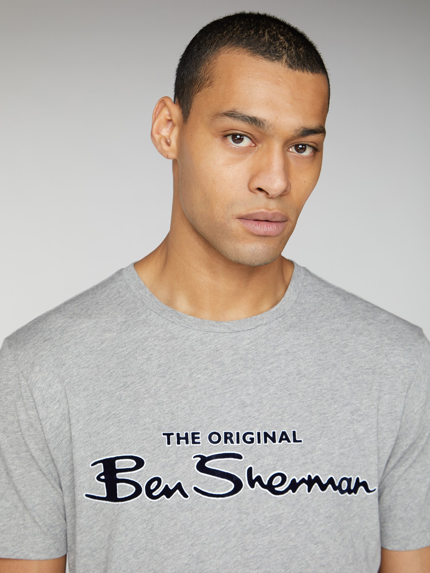 Grey Signature Flocked Logo Print T-Shirt | Ben Sherman UK