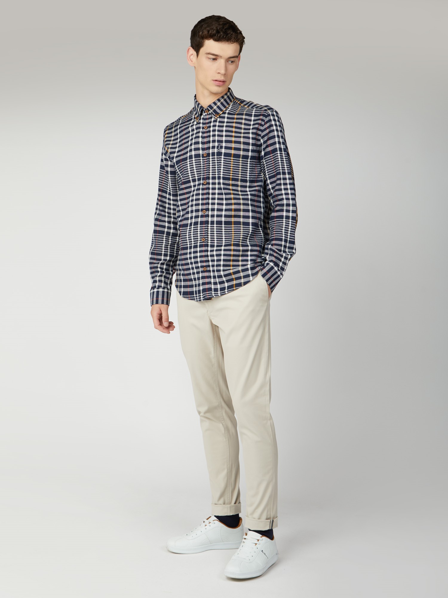 Men's Navy & White Striped Check Shirt | Ben Sherman | Est 1963