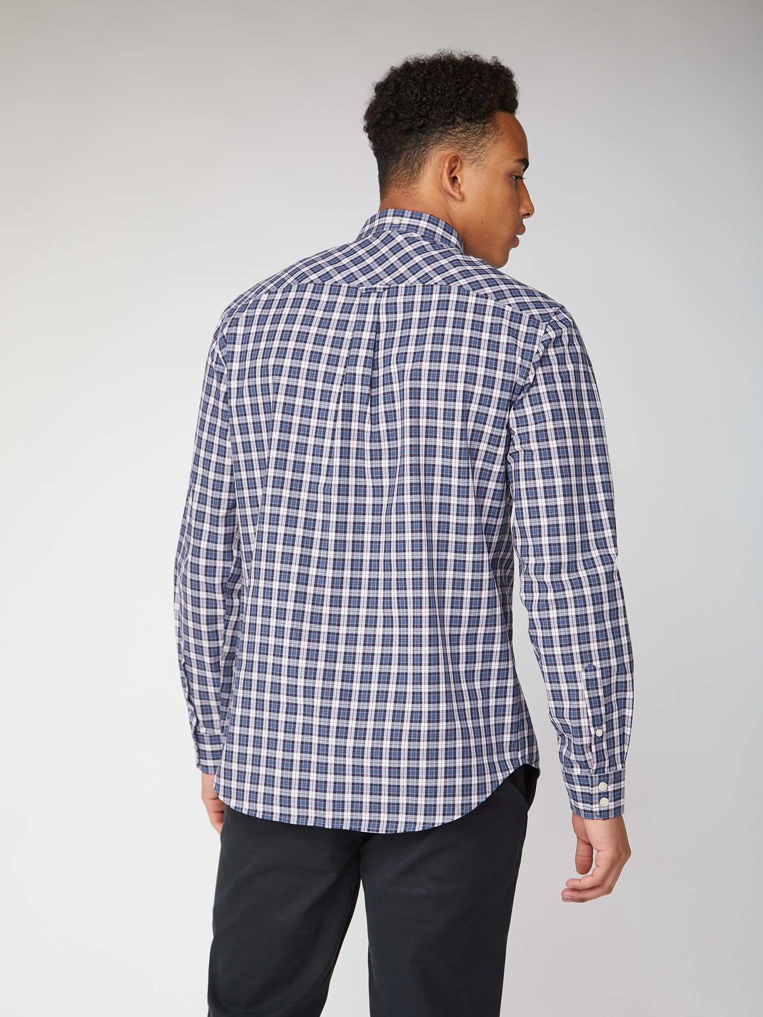 Men's Long Sleeve Blue Check Shirt | Ben Sherman