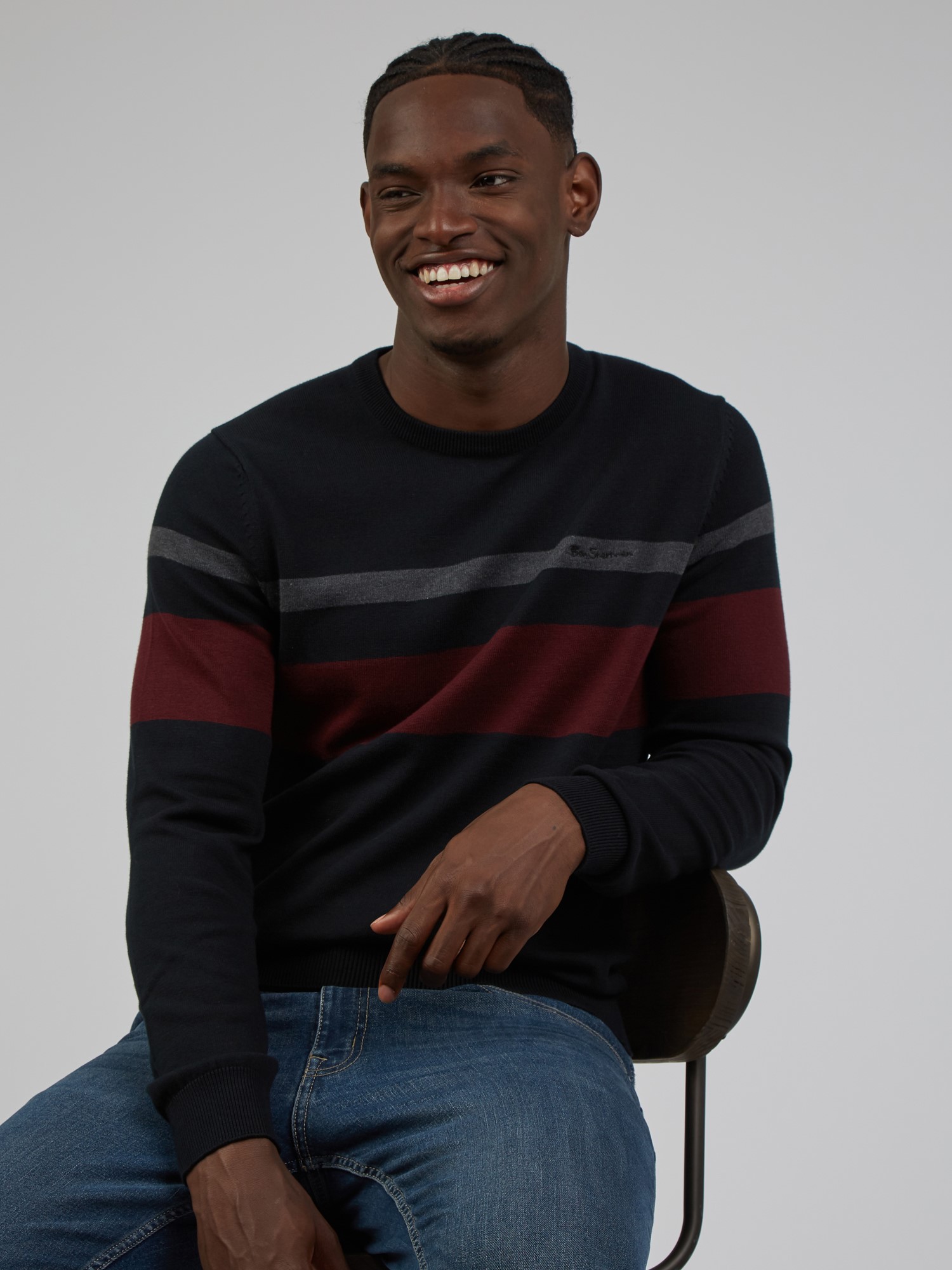 Black Striped Knit Crew Neck Sweatshirt | Ben Sherman | Est 1963