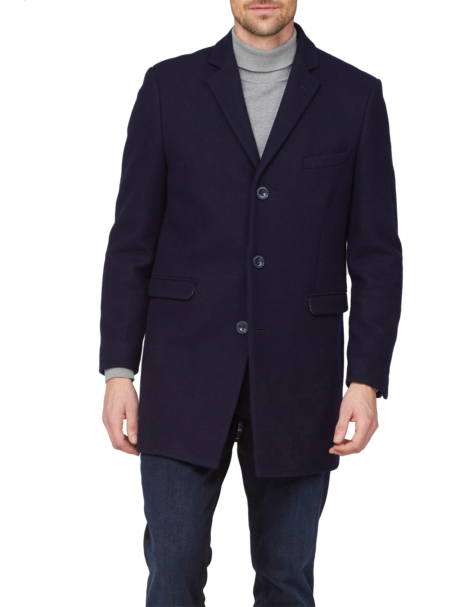 Navy 3 Button Crombie Overcoat | Ben Sherman