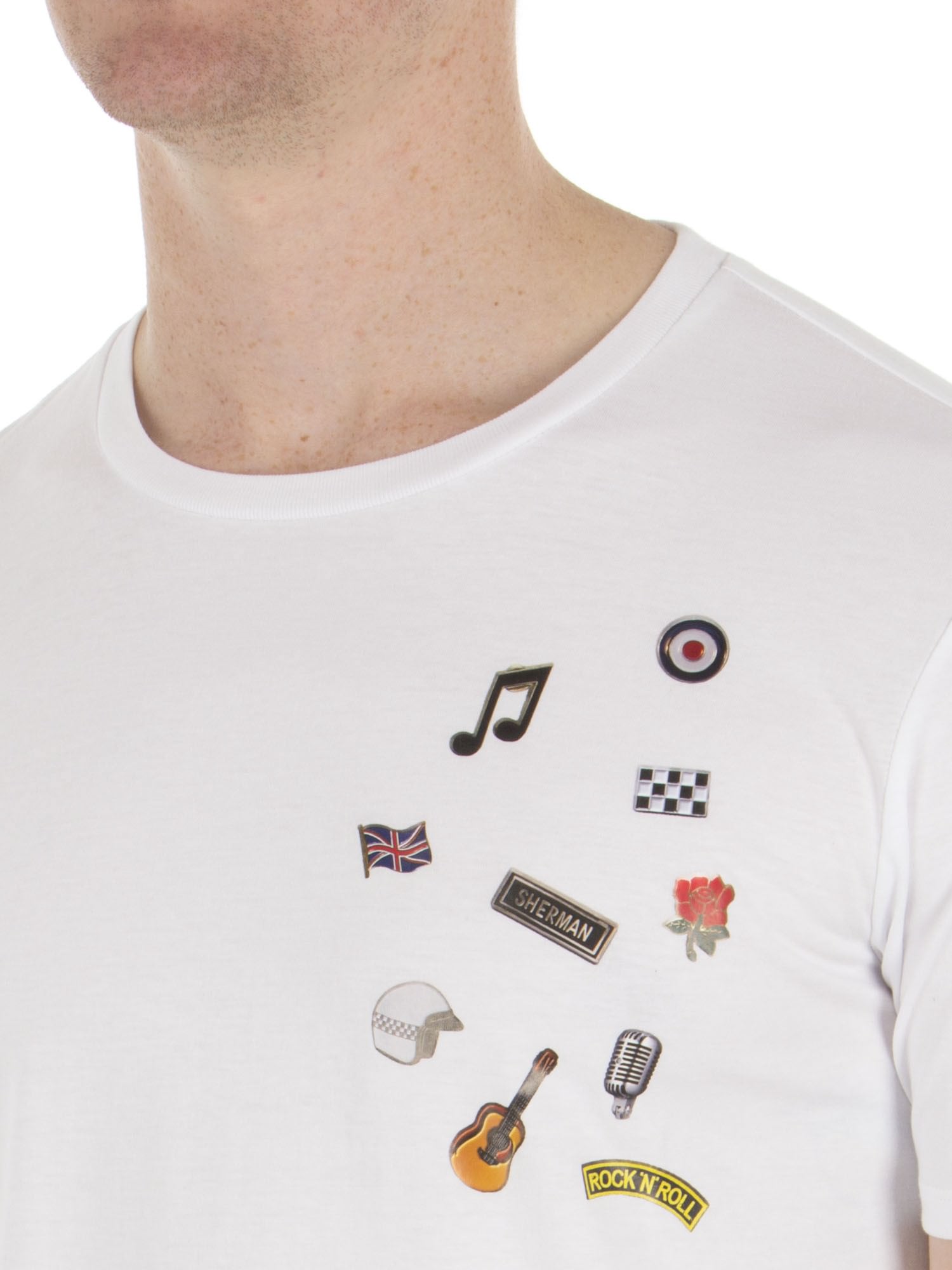 Men's White Pin Badge Print T-Shirt | Ben Sherman | Est 1963